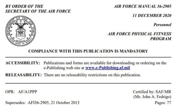 USAF Issues New Physical Fitness Program Manual Which Includes Waist ...