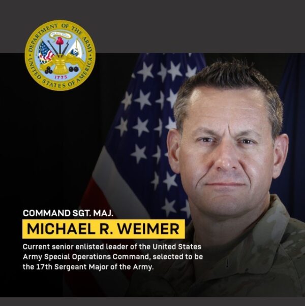 CSM Michael Weimer selected as 17th Sergeant Major of the Army ...