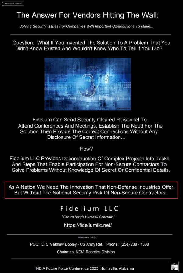 NDIA Future Forces Conference 23 Poster #8 - The Answer for Vendors ...