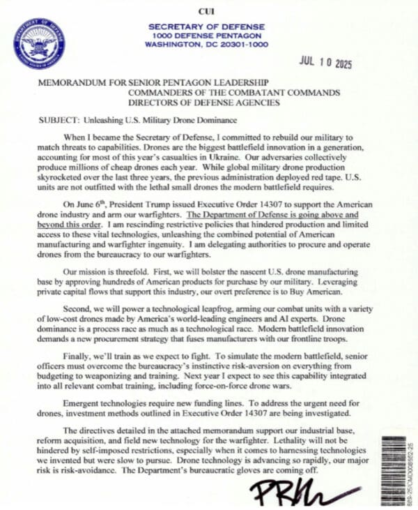 SECDEF Signs Drone Dominance Directive | Soldier Systems Daily Soldier ...